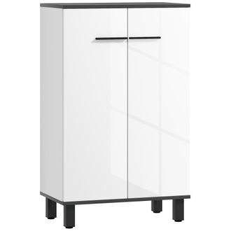 HOMCOM Badezimmerschrank Badezimmer-Hilfsschrank mit verstellbaren Türen Einlegeböden und Anti-Kipp-System 60x34x94 cm Weiß glänzend