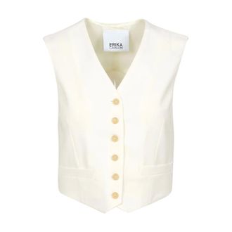 Erika Cavallini Semi Couture Femme, Vestes, Blanc, Taille: 38 FR V-neck Wool Vest