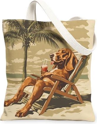 Generic Sac fourre-tout amusant en toile pour le shopping Motif chien Bloodhound 33 x 38,1 cm, sac &agrave; bandouli&egrave;re r&eacute;utilisable pour femme, peinture danimaux do