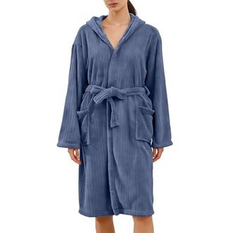Generic Peignoir &agrave; capuche moelleux en velours &eacute;ponge pour homme et femme - Parfait pour h&ocirc;tel et spa - Doux et &eacute;l&eacute;gant - Serviettes de bain, bleu, Taille uni