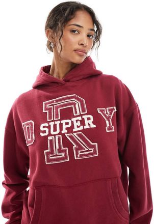 Superdry Athletic Essentials - Sweat à capuche décontracté avec appliqué - Rouge bordeaux