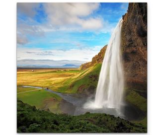 Paul Sinus Art Leinwandbilder | Bilder Leinwand 90x90cm Wasserfall Seljalandsfoss auf Island