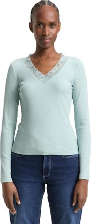 Tom Tailor Damen 1051662 Langarmshirt mit Spitze, 13733-Silver Cloud Blue, S