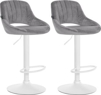 Clp 2er Set Barhocker Milet Mit Samt-Bezug I Drehbarer Barstuhl Mit Lehne Und Fu&szlig;st&uuml;tze, Farbe:dunkelgrau, Material Gestell:Metall matt Weiss