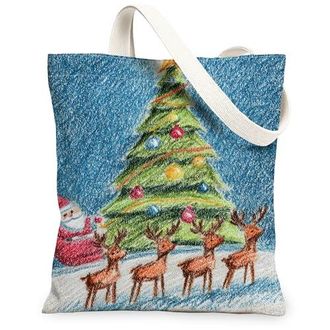 Generic Sacs fourre-tout en toile avec motif de renne de No&euml;l, sacs d&eacute;picerie r&eacute;utilisables, vintage, l&eacute;gers, lavables, bleu, 13x15 Inch