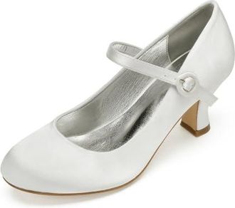 Generic Femme &Eacute;l&eacute;gant Chaussures De Mari&eacute;e Et&eacute; Rond Talons Bas Mariage Soir&eacute;e Chaussures Femmes 6.5Cm,Ivoire,42 EU