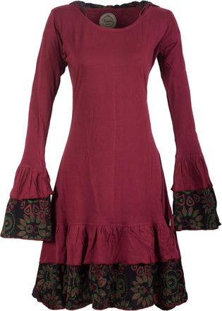 vishes Alternative Bekleidung - Lagenlook Langarm Elfenkleid mit Zipfelkapuze und R&uuml;schen dunkelrot 42