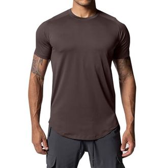 Generic T-shirt de sport fonctionnel pour homme - S&eacute;chage rapide - Avec ourlet allong&eacute; - Manches courtes - Respirant - Pour lentra&icirc;nement en plein air, caf&eacute;, 