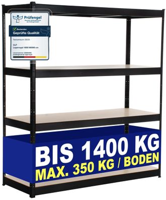 Clp Lagerregal 160X180X60 cm I B&ouml;den Bis Je 350 KG Belastbar I Metall-Steckregal, Farbe:schwarz