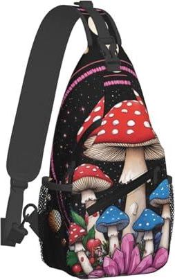 Generic Durable Sacoche Homme Bandouliere Voyage aux champignons magiques Sling Bag Antivol Crossbody Bag pour Homme Cyclisme Voyage