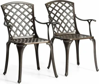 Costway Costway - Lot de 2 chaises de salle &agrave; manger en aluminium - Dossier et assise ajour&eacute;s - Accoudoirs ergonomiques - R&eacute;sistantes aux intemp&eacute;ries