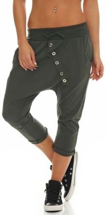 Malito more than fashion Malito Court Boyfriend Pantalon avec Bouton Bar 8015 Femme Taille Unique (Olive)