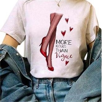 Keephen Femmes Talons Hauts Impression 3D T-Shirt Manches Courtes Pullover Tops Tee Mignon Graphique T-Shirts