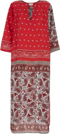P.A.R.O.S.H. P.a.r.o.s.h., Femme, Robes, Multicolore, Taille: 38 FR Caftan en soie avec col en V et motif bandana int&eacute;gral