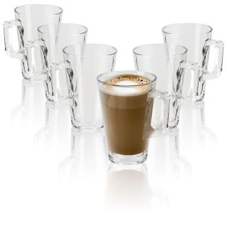 Com-Four 6x Teegl&auml;ser mit Henkel - 250 ml Kaffeeglas aus Borosilikatglas - robuste Gl&auml;ser f&uuml;r Kaffee, Tee, S&auml;fte oder Latte Macchiato - sp&uuml;lmaschinenfest und m