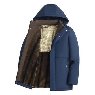 Generic Parka à capuche avec fermeture éclair et doublure polaire chaude pour homme, bleu, 3XL
