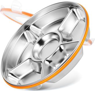 Pretyzoom Alipis Edelstahl Snacktablett Mit F&auml;chern Und Deckel Servierschale F&uuml;r Gem&uuml;se Und Snacks Tragbares Unterteiltes Tablett F&uuml;r Picknicks Und Zusammenk&uuml;nf