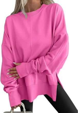 Generic Sweat-shirt surdimensionn&eacute; &agrave; manches longues Y2k pour femme, avec trou pour le pouce, sweat &agrave; capuche Y2k, sweat-shirt &agrave; col rond, fente lat&eacute;rale, ten