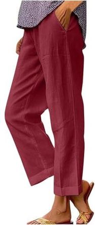 Generic Pantalon d&eacute;t&eacute; 7/8 pour femme - L&eacute;ger - Avec cordon de serrage et poches - Pantalon en coton et lin - Pantalon &eacute;l&eacute;gant et a&eacute;r&eacute; - D&eacute;contract&eacute; - Conforta