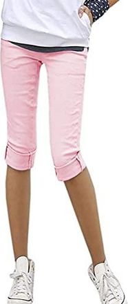ORANDESIGNE Jeans Femme Rétro Taille Haute Skinny 3/4 Pantalons Capri Dentelle Slim Pantalon Jeans Leggings Collant Crayon Casual Pants A Rose S