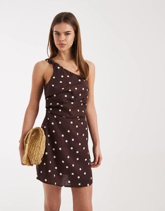 Cotton On Robe courte asym&eacute;trique en lin &agrave; pois - Ch&ecirc;ne fonc&eacute;-Brown