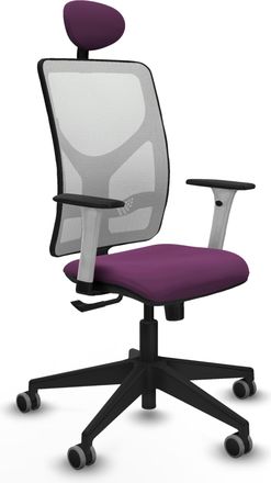 Piqueras y Crespo Schreibtischstuhl mit hoher R&uuml;ckenlehne, mit wei&szlig;en und schwarzen Armlehnen, h&ouml;henverstellbare Lendenwirbelst&uuml;tze und festes Kopfteil, Wei&szlig;/Violett