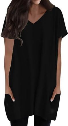 Generic T-shirt basique uni à manches courtes pour femme - T-shirt dété 2025 décontracté à manches courtes et col en V - Coupe ample - T-shirt surdimensionné 