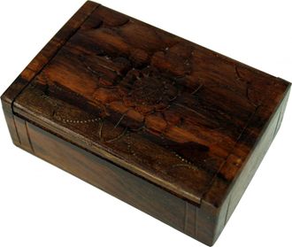 Guru Shop Beschnitzte Holzdose, Schatztruhe, Schmuck Schatulle - Blume, Size:gro&szlig; (3x11x7 cm)