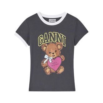 Ganni Femme, Tops, Gris, Taille: 40 FR T-shirt Imprimé Ours en Peluche