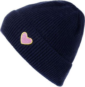 styleBREAKER Damen Strick Beanie mit Herz Stickerei & Fleece Futter | Warme Winterm&uuml;tze Einheitsgr&ouml;&szlig;e 56-59 cm | Weiche gef&uuml;tterte Beanie M&uuml;tze, Farbe:Dunkelblau