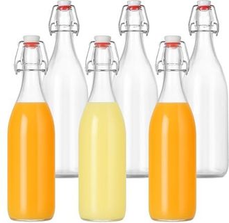 Relaxdays Flaschen zum Bef&uuml;llen, 6er Set, 1 Liter, B&uuml;gelverschluss, Glasflasche &Ouml;l, Essig, Schnaps, Saft, transparent