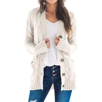 Generic Cardigan dautomne d&eacute;contract&eacute; &agrave; manches longues boutonn&eacute; sur le devant pour femme, cardigan ouvert sur le devant pour femme, beige, XXL