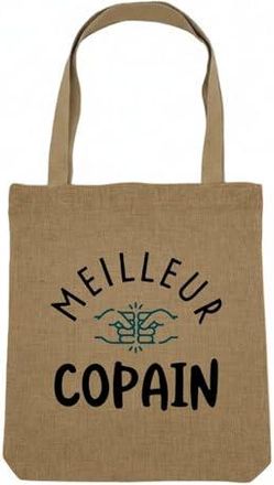 Fabulous Sac Shopping Tote Bag Aspect Lin - Meilleur Copain Fils Amiti&eacute; Copain BFF - Sac de Courses Toile Epaisse 360g Beige Naturel Cabas Port&eacute; Epaule Solide 