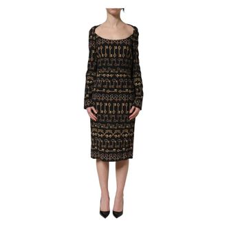 Dolce & Gabbana Kleid mit Schl&uuml;sseldruck und langen &Auml;rmeln- Etuikleid- Midi-L&auml;nge - - Dresses - Damen - Schwarzk - 2XS
