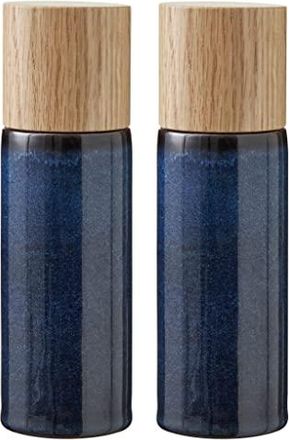 Bitz Moulin &agrave; sel et &agrave; poivre, 2 moulins &agrave; &eacute;pices en fa&iuml;ence (moulin &agrave; sel + moulin &agrave; poivre), set de 2, hauteur 16,7 cm, bleu