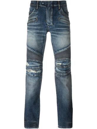 Balmain jean à empiècements nervurés - Bleu