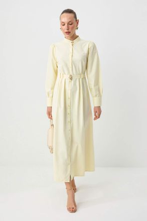 Trendyol Modest Damen Gelb Einfarbig Maxi Lang Casual Skater Modest Kleider