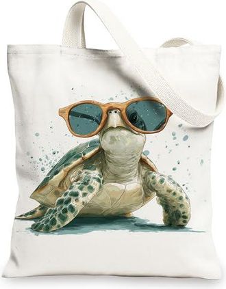 Generic Sacs fourre-tout en toile motif tortue, mignons animaux marins, sacs dépicerie réutilisables, élégants, légers et lavables, taille S, blanc, 13x15 Inc