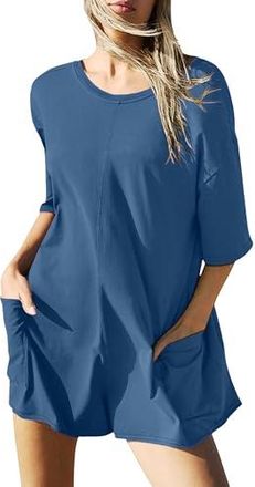 Generic Barboteuse en coton pour femmes, barboteuse décontractée à manches courtes, surdimensionnée, style athlétique, réversible