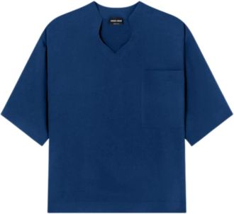 Giorgio Armani Femme, Blouses et Chemises, Bleu, Taille: 42 FR Blouse &agrave; encolure d&eacute;coup&eacute;e