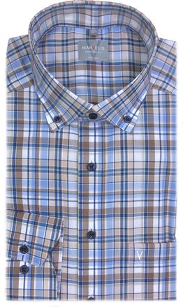 Marvelis Hemd Comfort Fit Button Down braun/blau/beige Karo 7027.64.28, Kragenweite/Gr&ouml;&szlig;e:46
