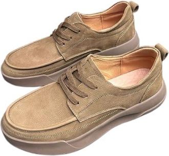 Generic Chaussures r&eacute;tro d&eacute;contract&eacute;es en cuir v&eacute;ritable souple &agrave; enfiler pour homme, kaki, 38 2/3 EU