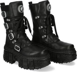 New Rock OVERTANK373B-C1 Bottes à plateforme - Bottes gothiques industrielles unisexes en cuir noir avec semelle XL, Noir, 43 EU