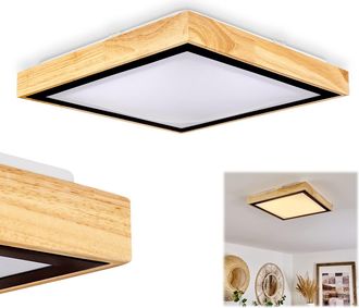 HOFSTEIN LED Deckenleuchte Corinto, moderne Deckenlampe aus Metall/Holz/Kunststoff in Natur/Schwarz/Weiß, eckig, 34 cm x 34 cm, 1820 Lumen, 3000 Kelvin, 1 x LE