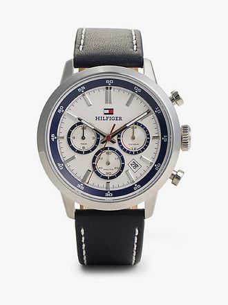 Tommy Hilfiger Montre &agrave; bracelet cuir bleu et cadran cr&egrave;me
