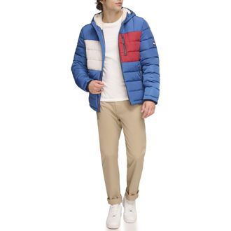 Tommy Hilfiger Herren Mittelschwere, Wasserabweisende Pufferjacke mit Sherpa-Futter, mit Kapuze Mantel, K&ouml;nigsblauer Flaggenaufdruck, XXL