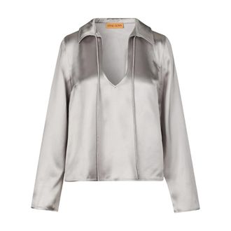 Stine Goya Satinbluse mit Krawattenband V-Ausschnitt - - Blouses & Shirts - Damen - Grau - S