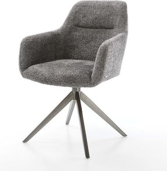 DELIFE Drehstuhl Pejo-Flex Bouclé Grau Kreuzgestell breit Graphit 360° drehbar Wippfunktion Taschenfederkern, Esszimmerstühle