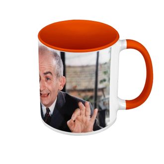 Fabulous Tasse in Premium-Qualität, Orange - Louis de Funes wie auf Rollen - Tasse mit Henkel und farbigem Innenfutter