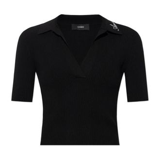 Amiri Script Rib Knit SS Polo - - Tops - Damen - Schwarzk - XS